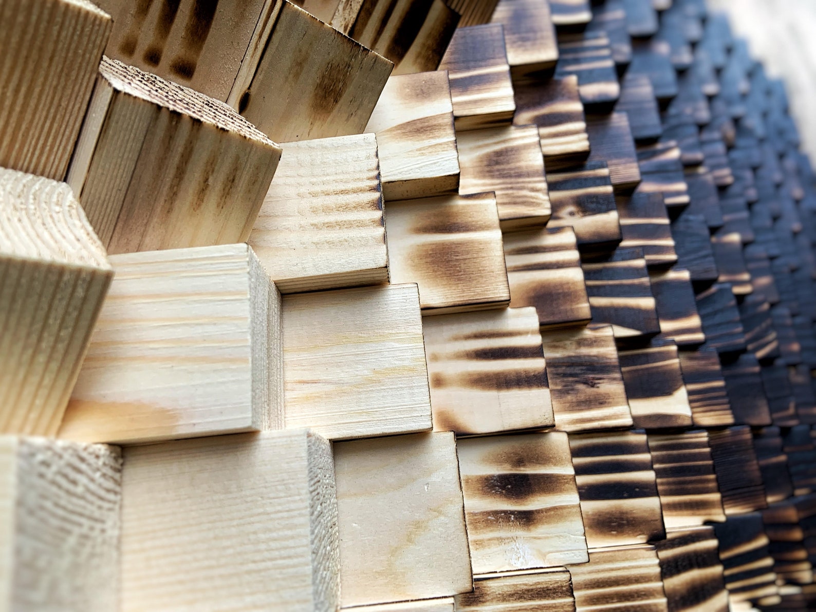 Acoustic Panel - 3D Wood Wall Art - Yakisugi - Burnt Sound Diffuser ...