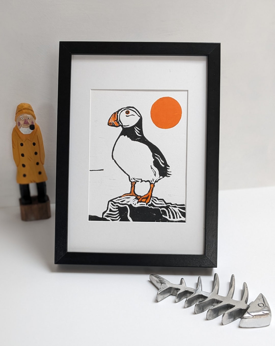 Hand Printed Linocut Print | Puffin in the Sun | Home & Living | Home ...