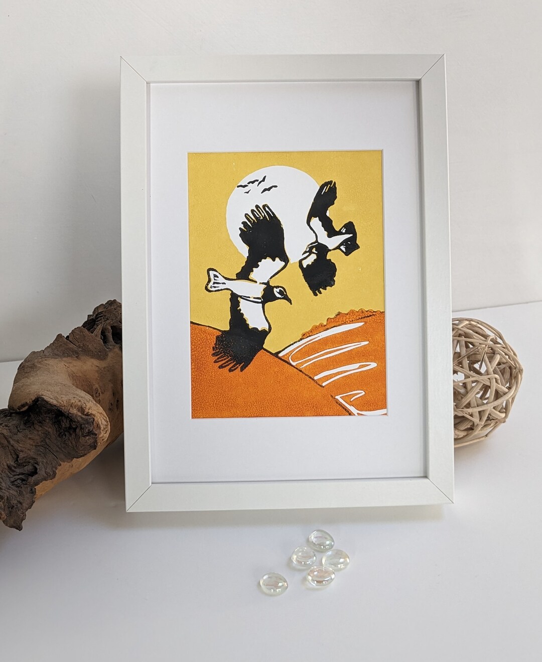 Original 'lapwing Furrows' Linoprint | Orange| Mustard | Home & Living ...