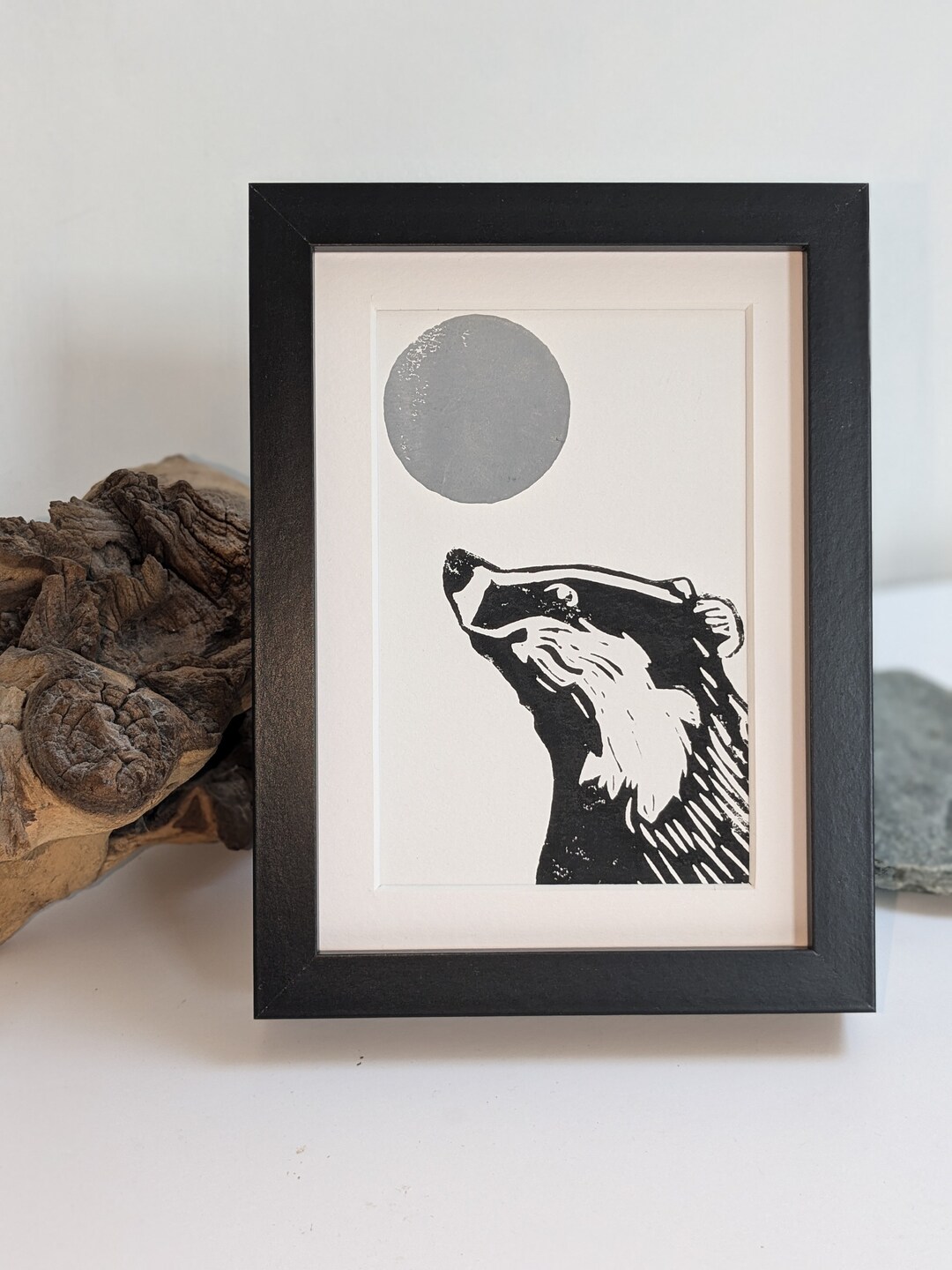 Original Linoprint - Cottagecore Decor 'moonstruck Badger' - Linocut ...