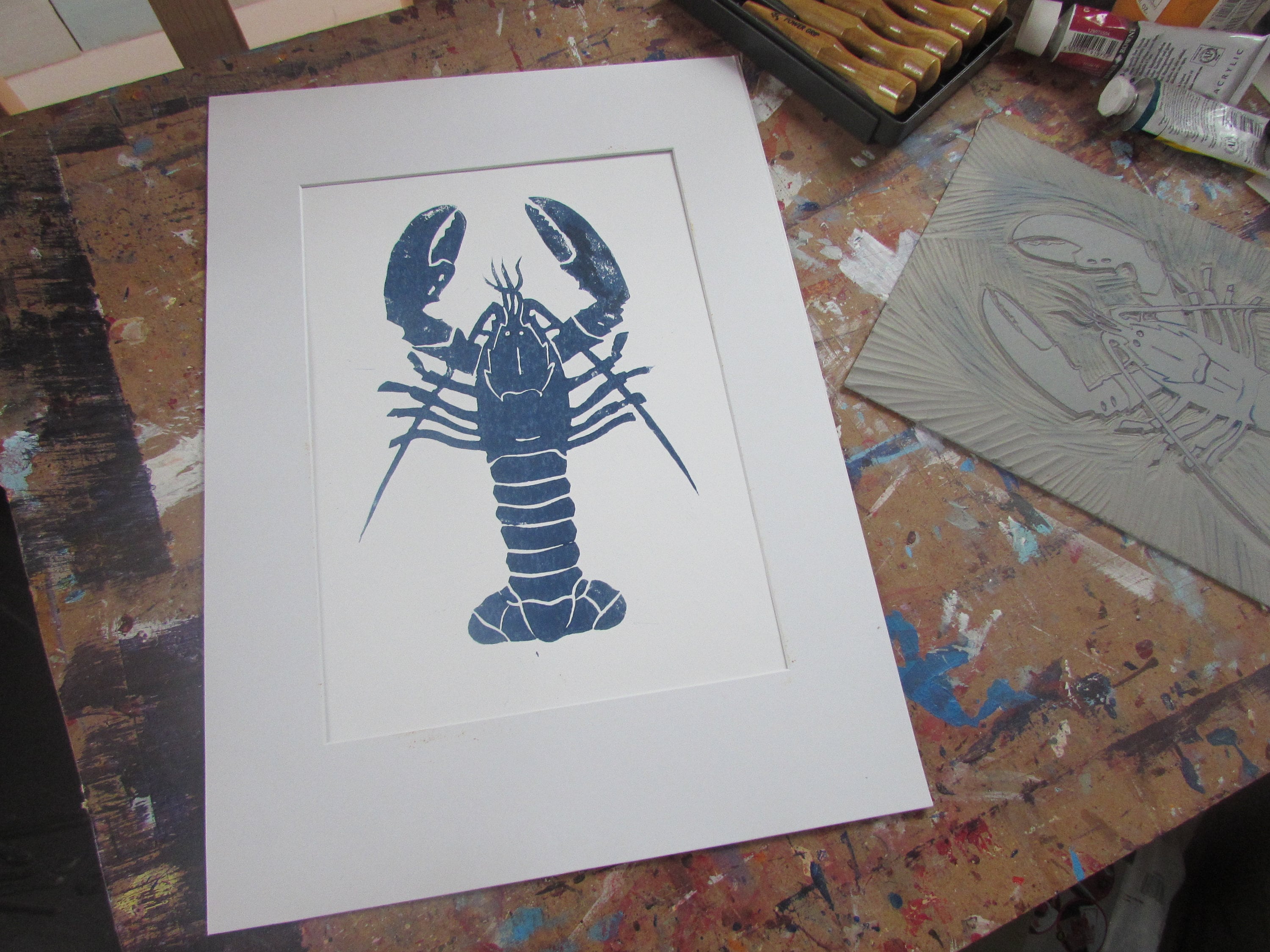 Prints wall art Hand made Linocut Print - Sea Nautical Gift - Lobster ...