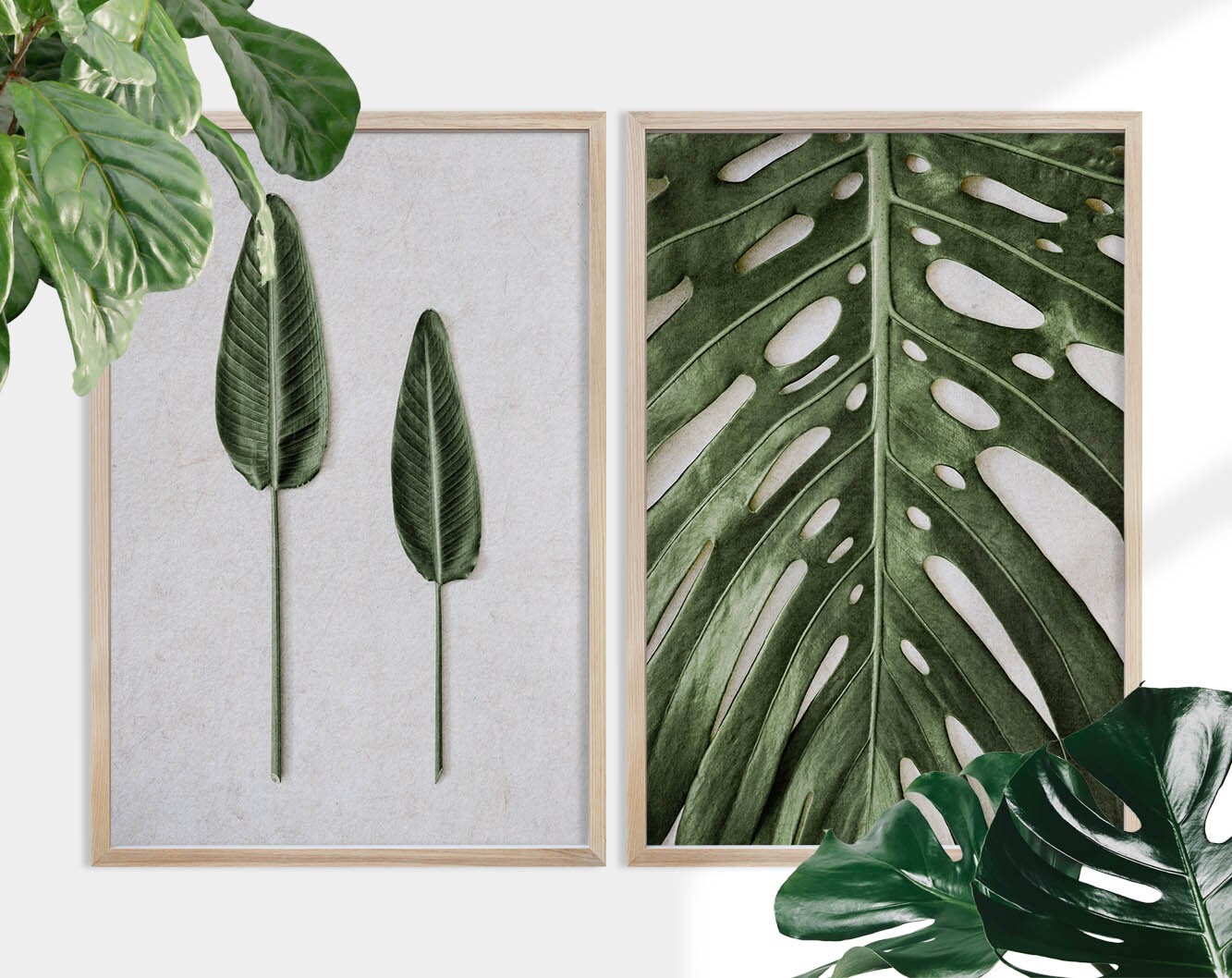 Tropical Monstera Delicious & Strelitzia Leaf Wall Art Print Set ...