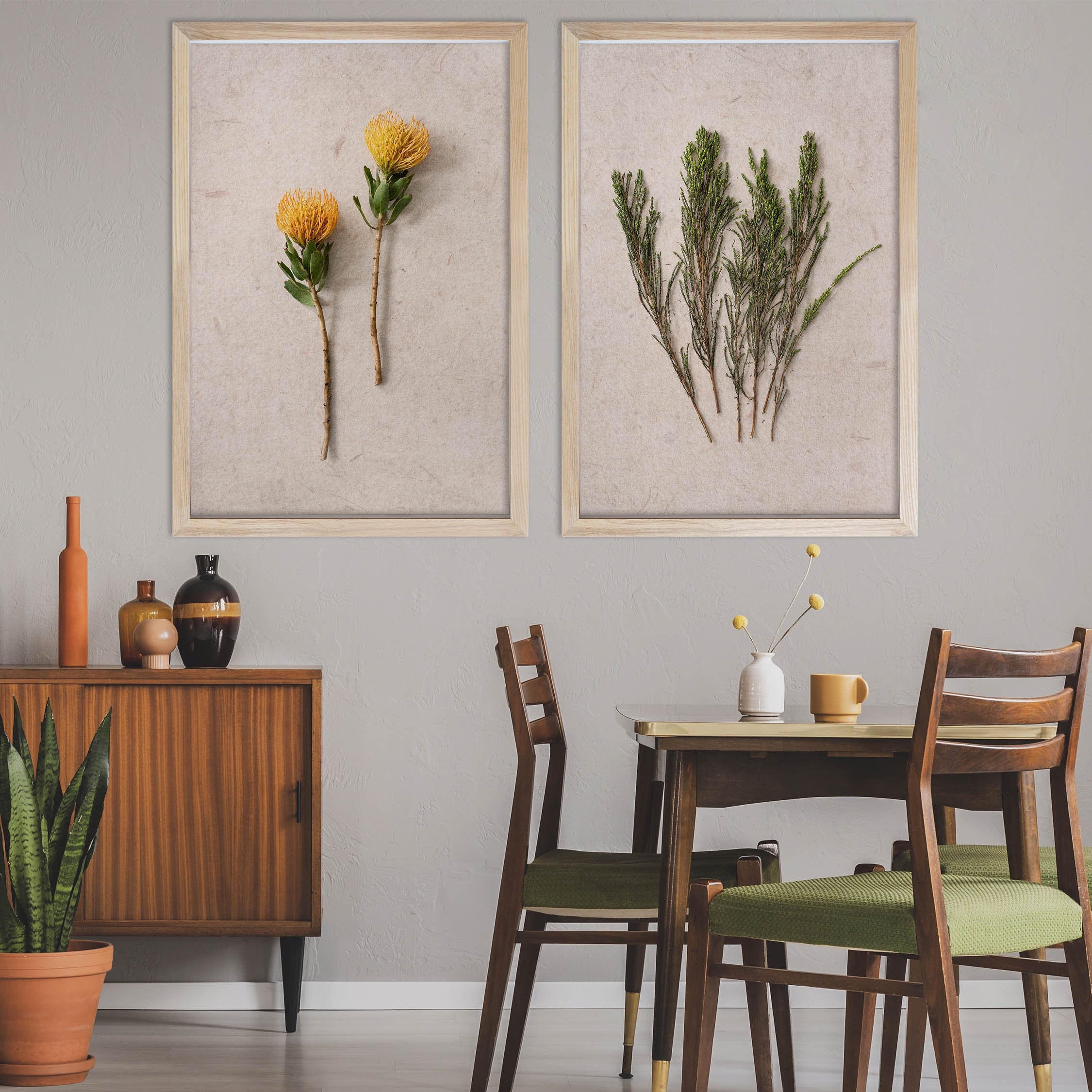 Yellow Pincushion Protea and Fynbos Wall Art Print Set, Protea Wall Art ...