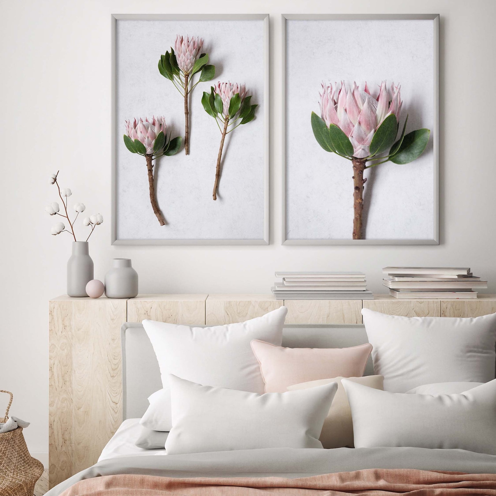 Minimalist Protea Wall Art Prints, King Protea Wall Art, Blush Pink ...