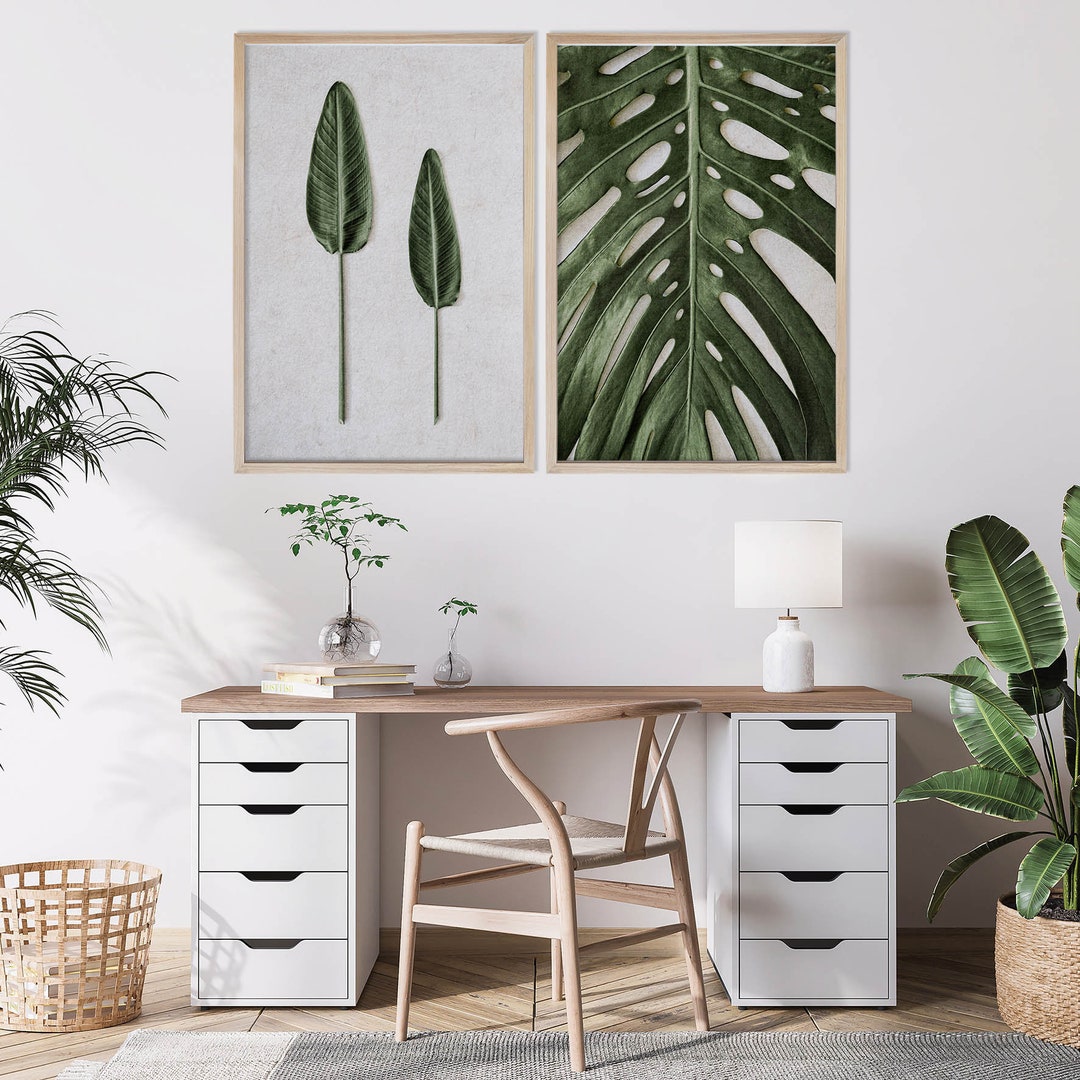 Tropical Monstera Delicious & Strelitzia Leaf Wall Art Print Set ...