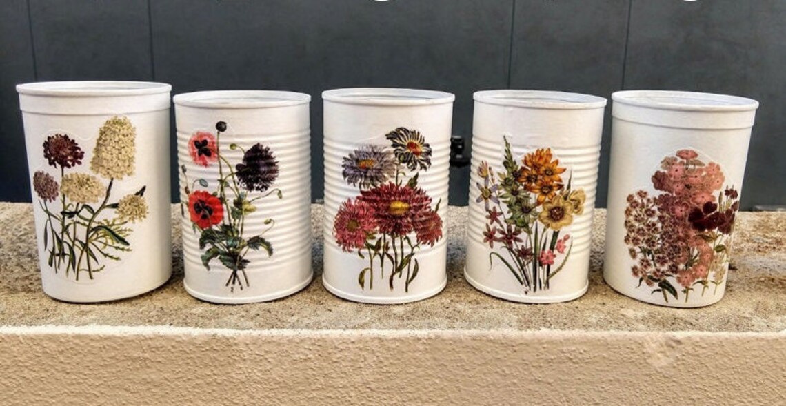 Decorated Tin Cans Decoupage With Wild Flowers Ornament Tin - Etsy
