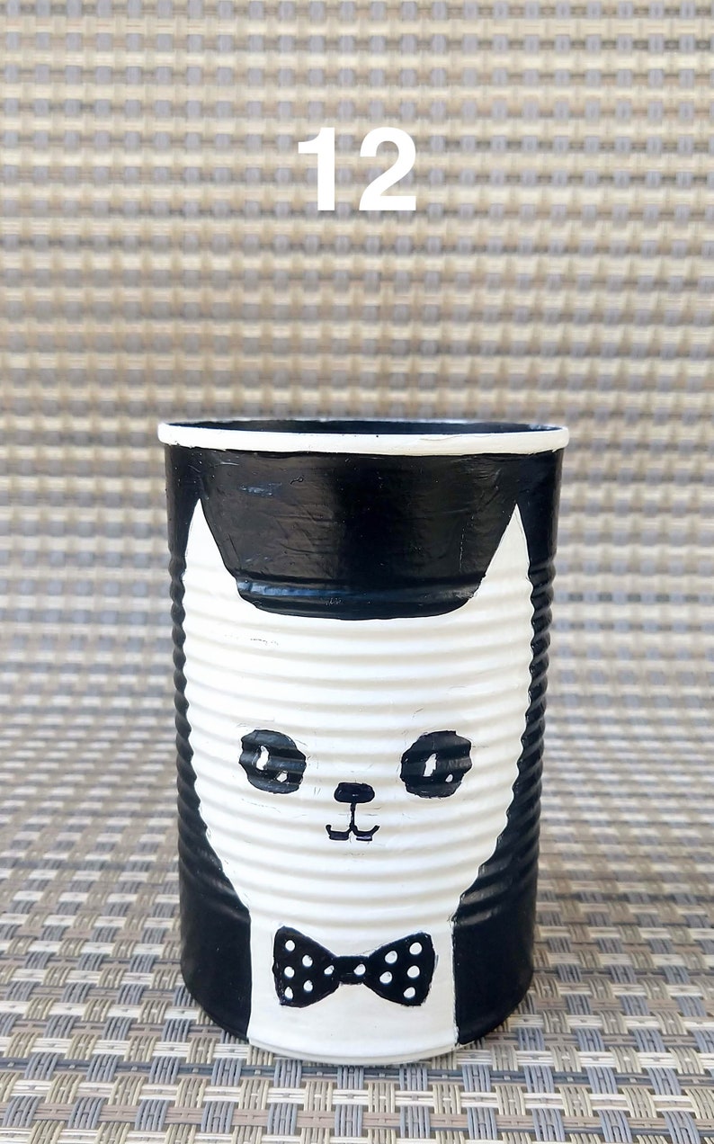 Hand Painted Tin Cans With Cute Cats, Recycled Tins, Small Storages ...