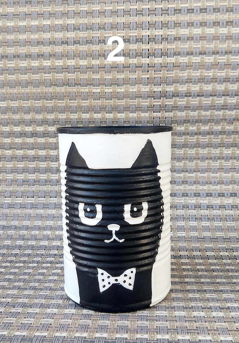 Hand Painted Tin Cans With Cute Cats, Recycled Tins, Small Storages ...