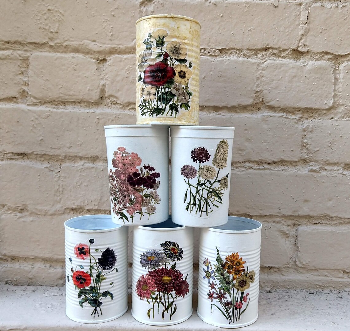 Decorated Tin Cans Decoupage With Wild Flowers Ornament Tin - Etsy