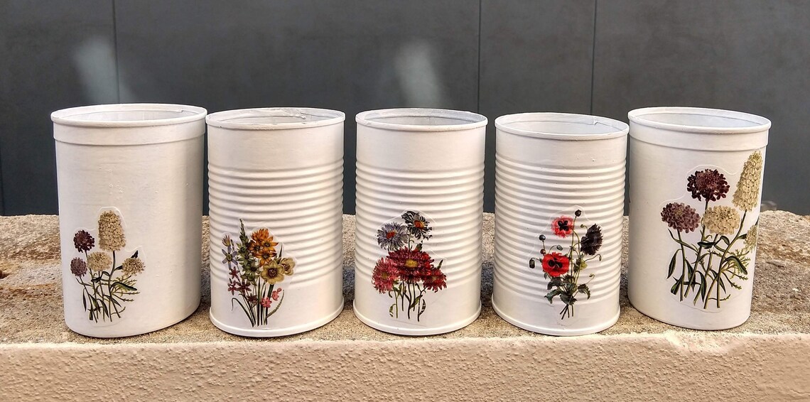 Decorated Tin Cans Decoupage With Wild Flowers Ornament Tin - Etsy