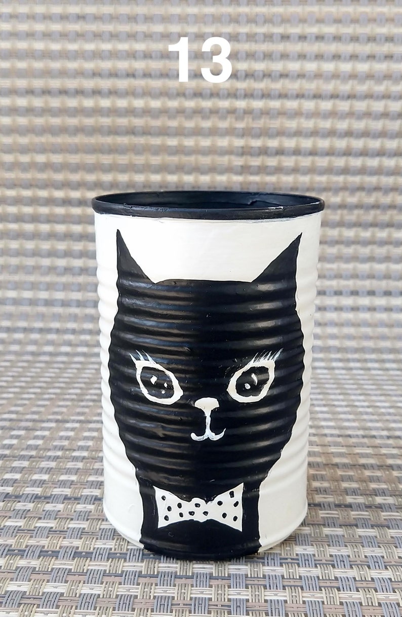 Hand Painted Tin Cans With Cute Cats, Recycled Tins, Small Storages ...