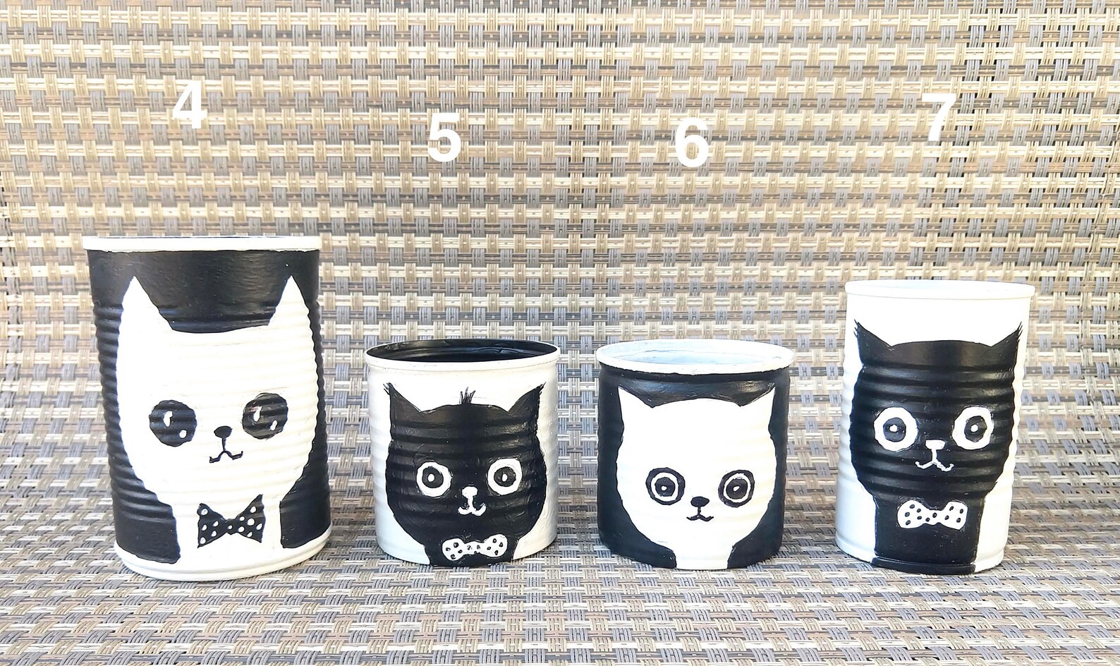 Hand Painted Tin Cans With Cute Cats, Recycled Tins, Small Storages ...