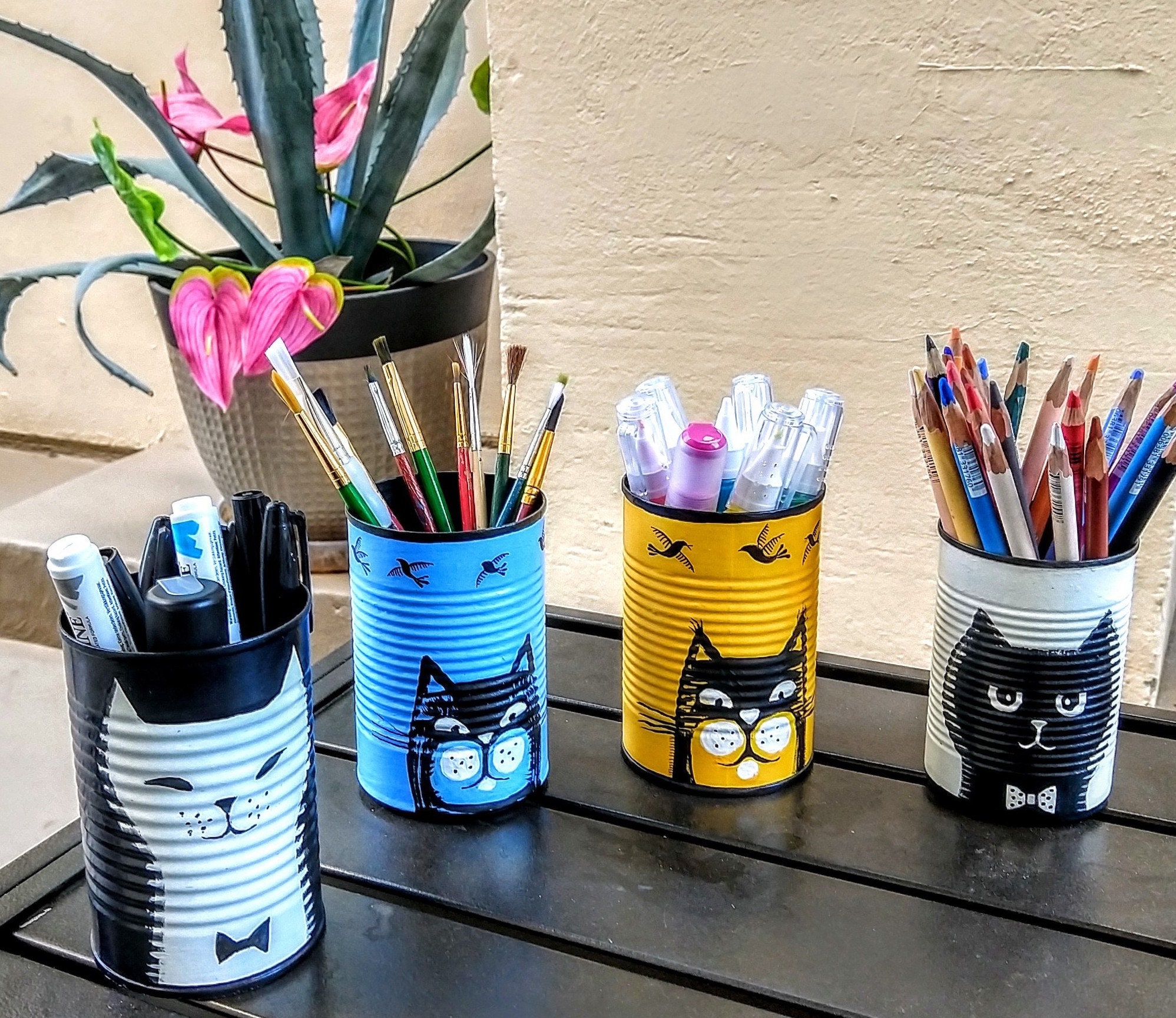 Hand Painted Tins With Cute Cats, Recycled Tins, Small Storages, Gift ...