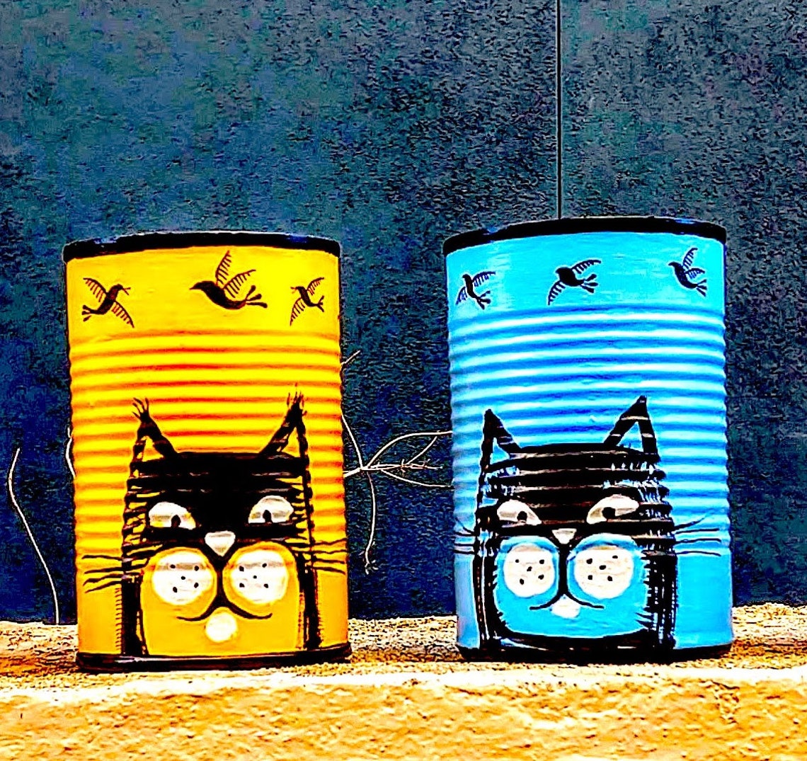 Hand Painted Tins With Cute Cats, Recycled Tins, Small Storages, Gift ...