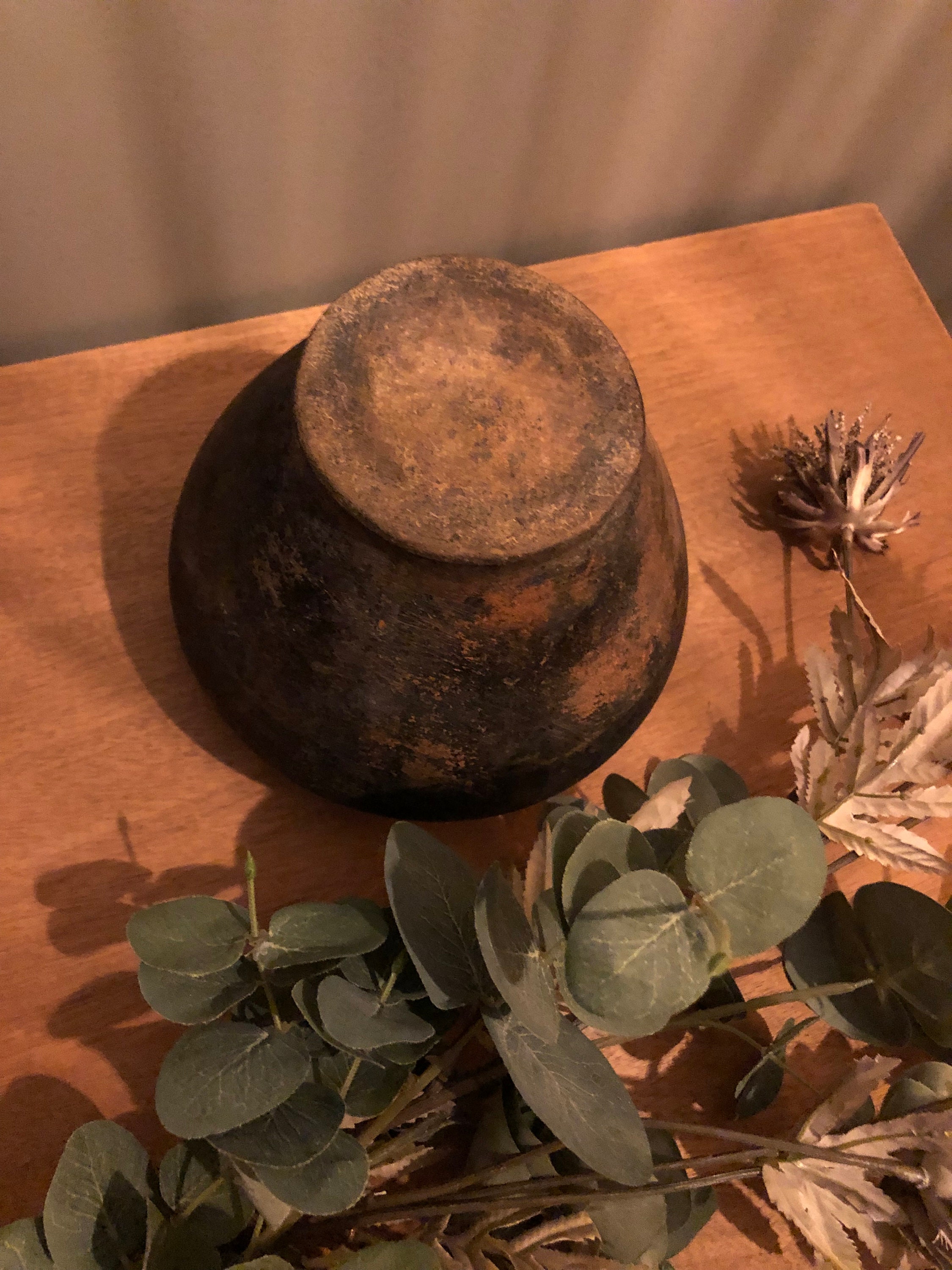 Vintage Black Clay Pot, Rustic Vase, Pottery, Old Clay Vessel, Brown ...