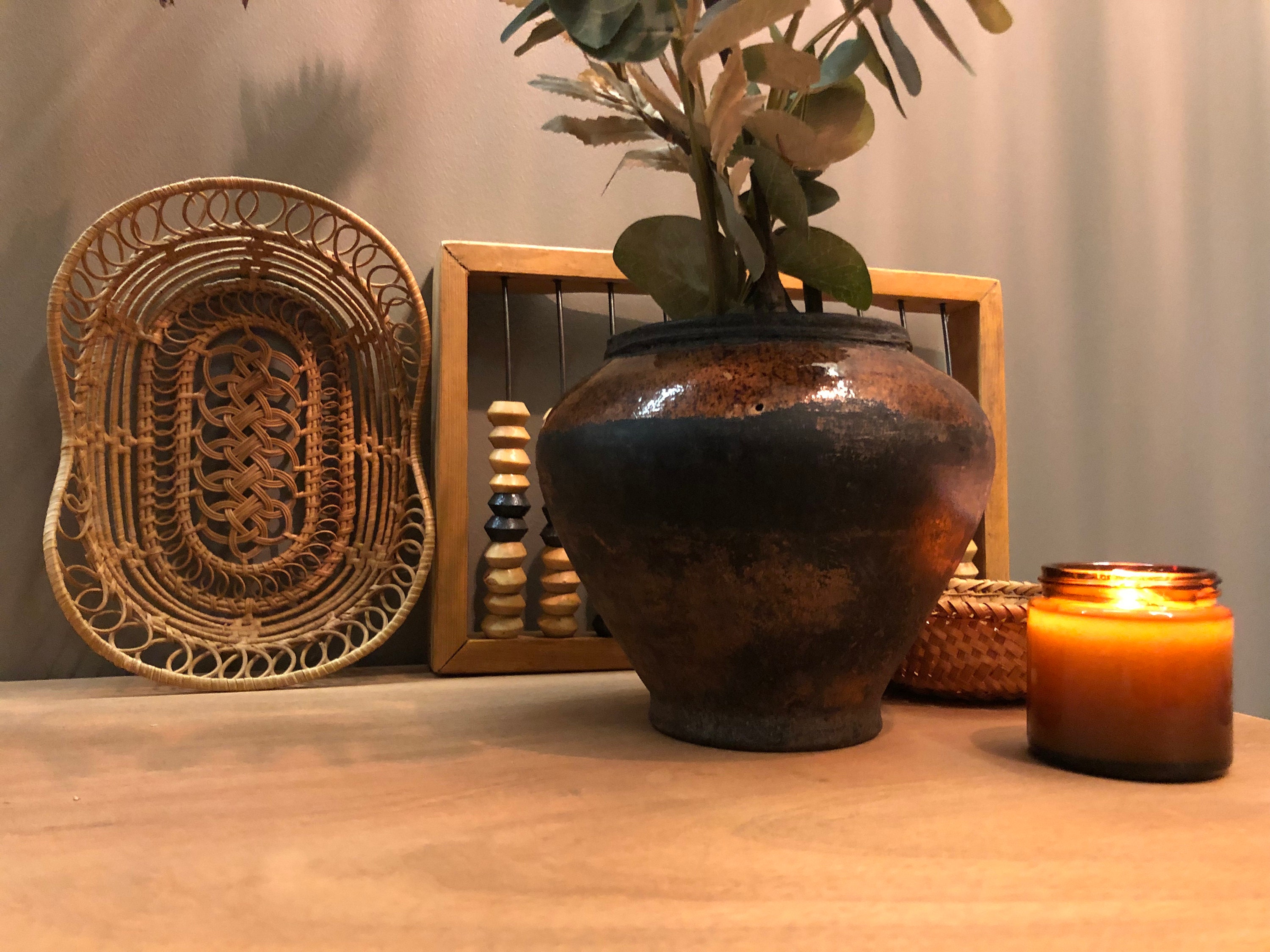 Vintage Black Clay Pot, Rustic Vase, Pottery, Old Clay Vessel, Brown ...