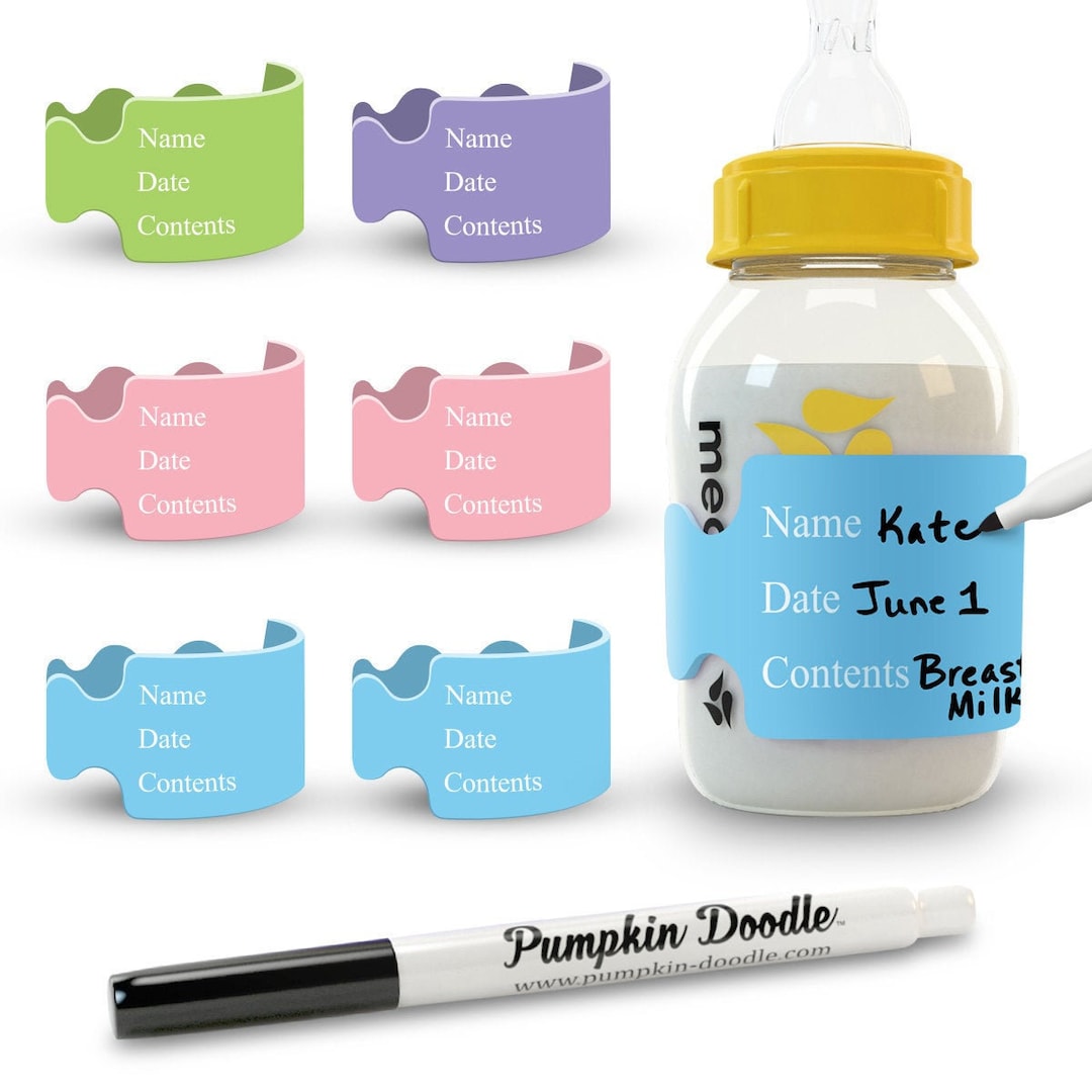 Baby Bottle Labels (11 Colors) for Daycare- 6 Labels and 1 Free Dry ...