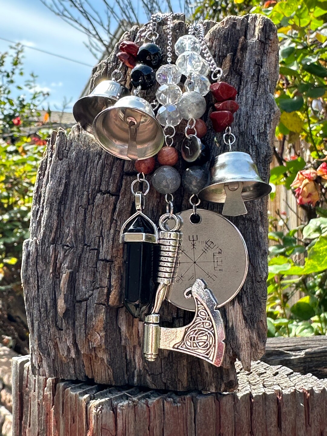 Helm of Awe Protection Bell: Rune, Jasper, Obsidian, Altar Tool - Etsy