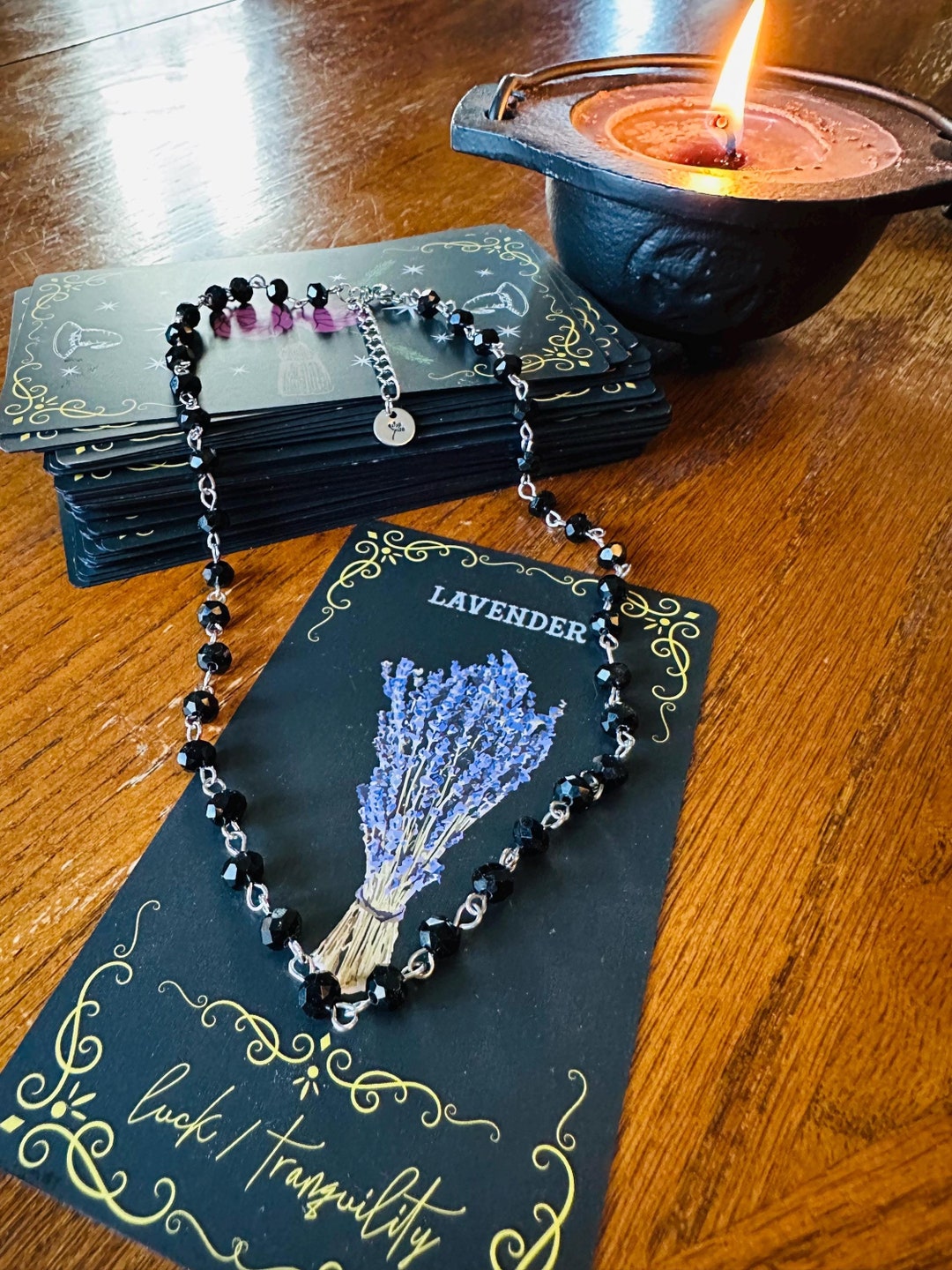 Black Beaded Choker Necklace: Dandelion Charm, Adjustable, Sally Owens ...