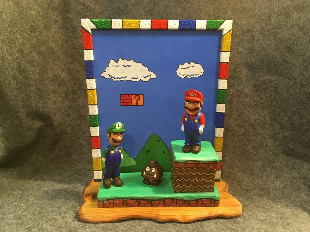 Hand Carved Super Mario Bros. Game Scene Mario and Luigi With - Etsy