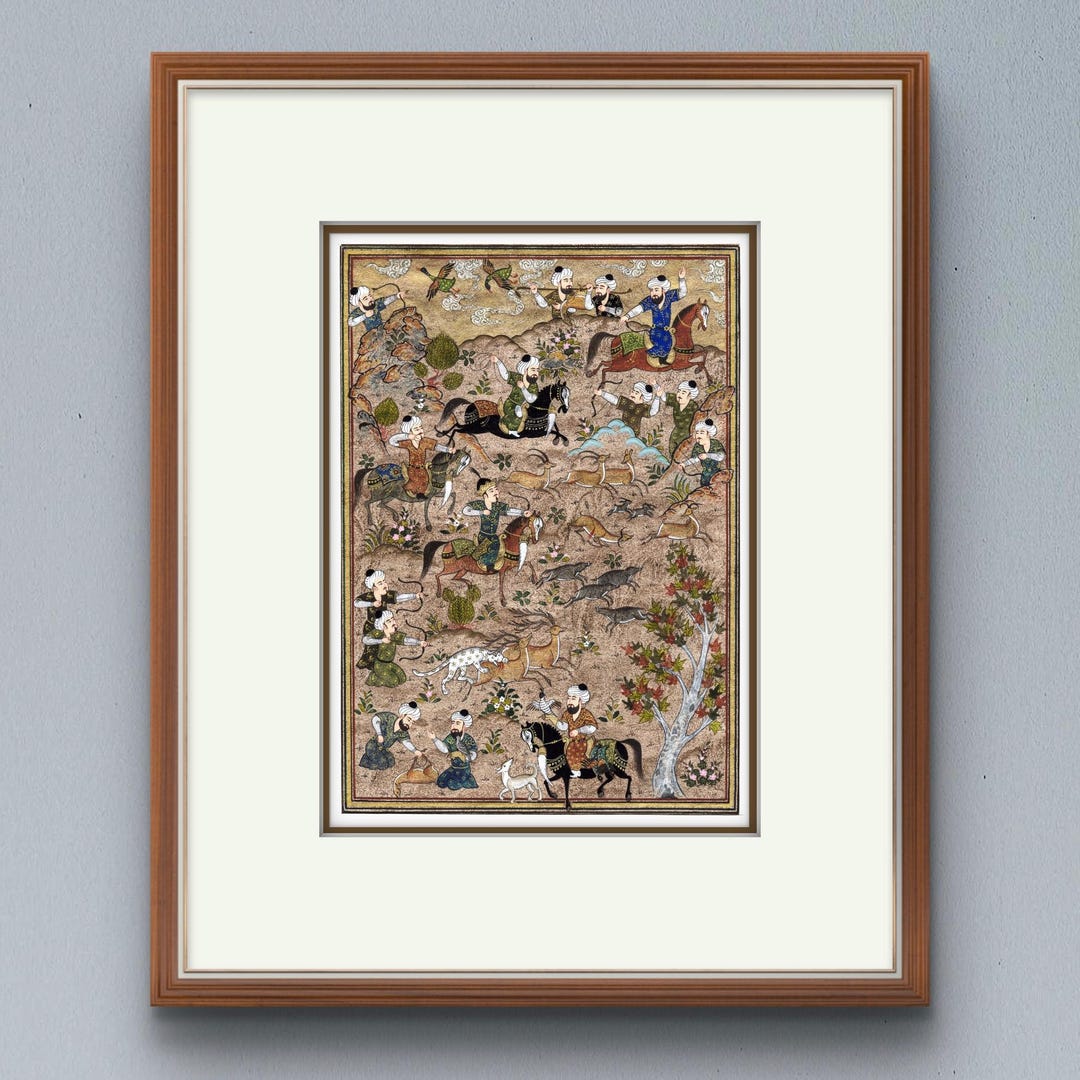 Royal Hunting Scene - Miniature Painting From Shahnameh-book of Kings ...