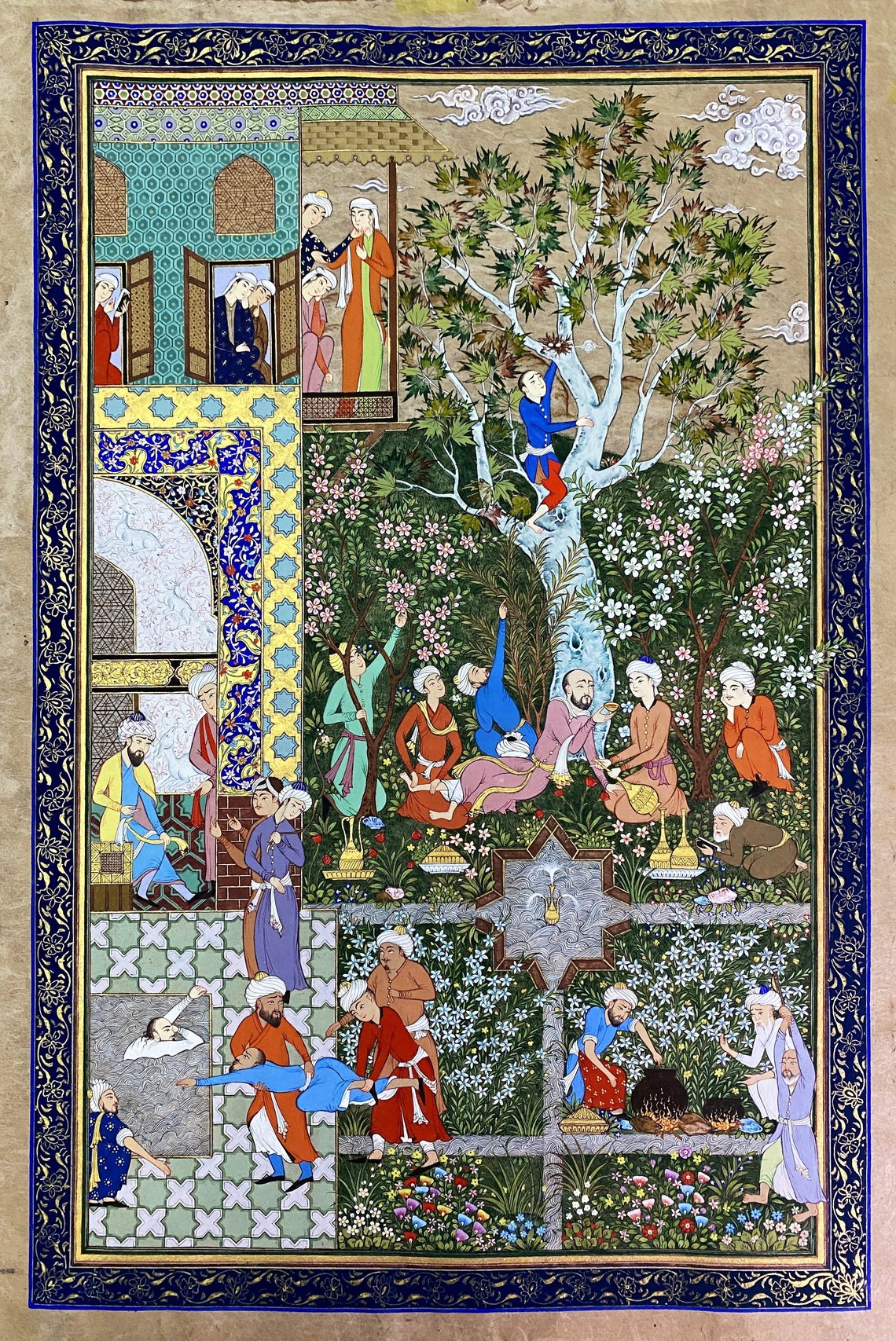 Miniature Painting Persian Art Work Silk Paper Handmade Sultan, Garden ...