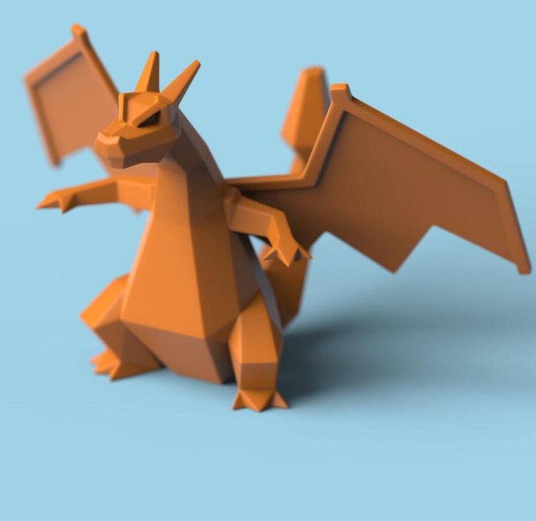 Low-poly Charizard Figurine Modern Geometric Pokémon Inspired Decor 3D ...