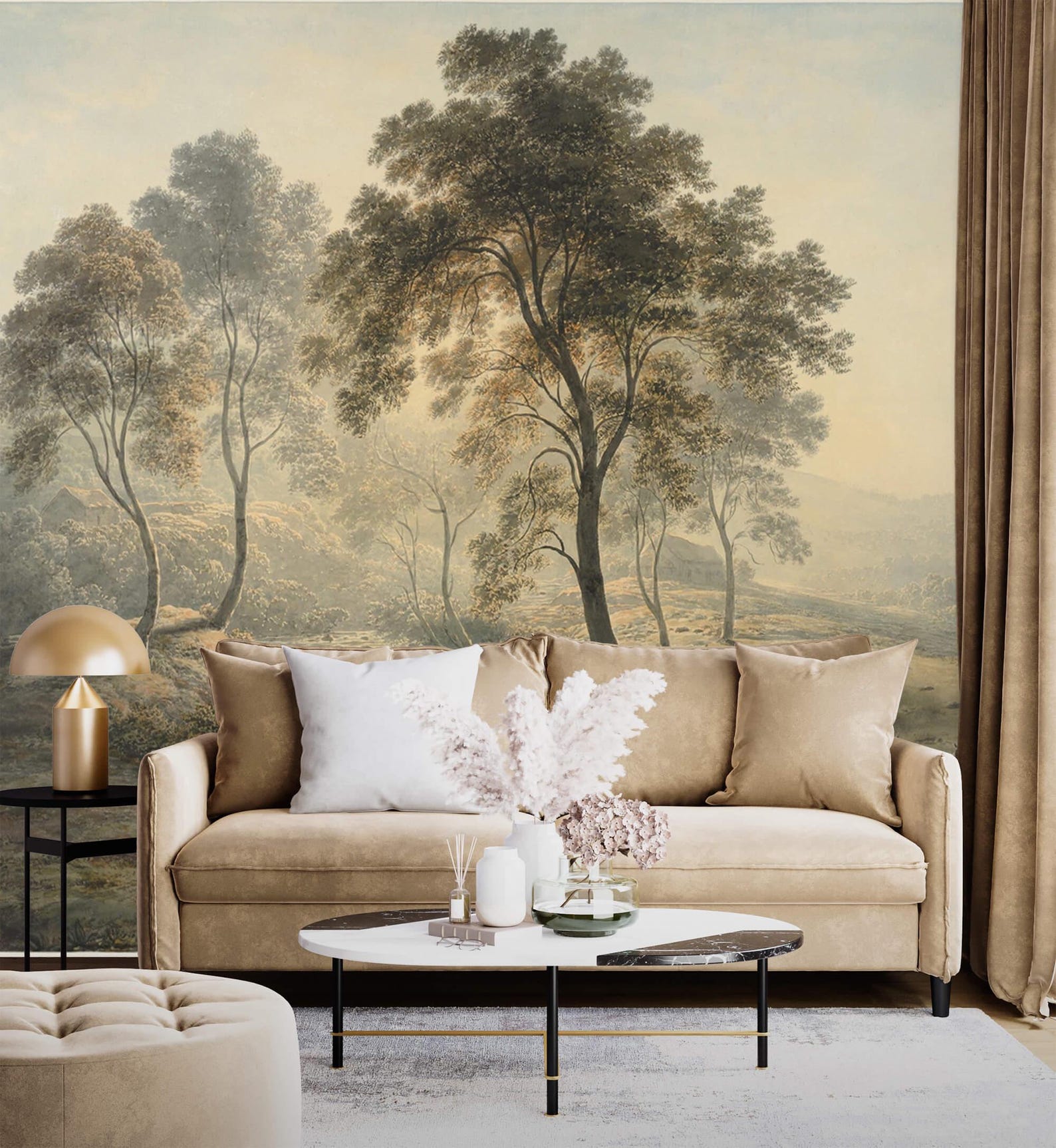 Scenic Tree Landscape Home Decor, Vintage Wallpaper - Classic Mural ...