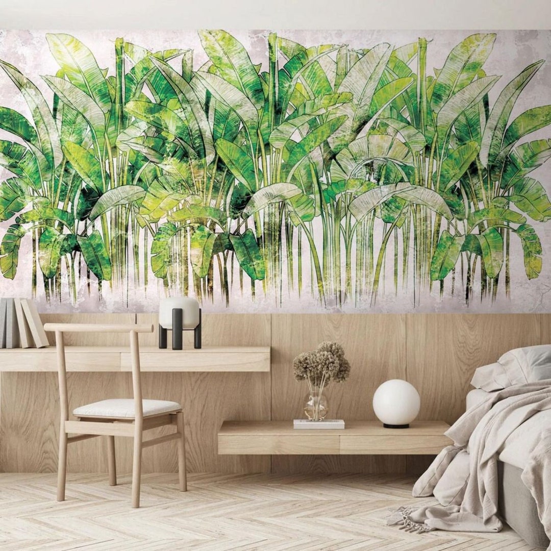 Tropical Wallpaper Mural Large Banana Leaves Peel and Stick Removable ...