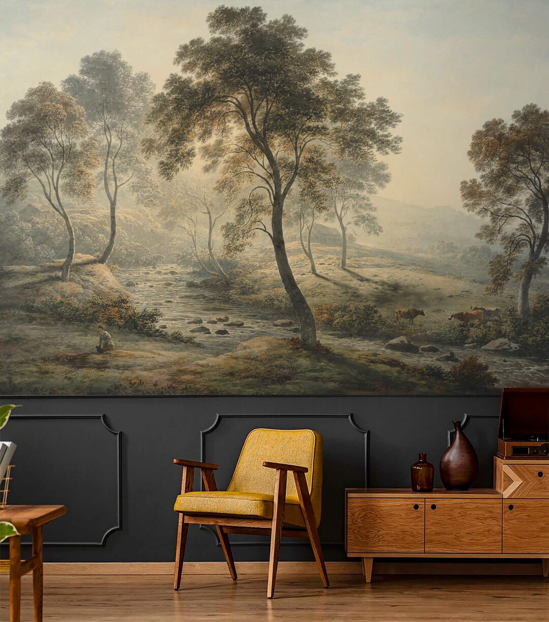 Scenic Tree Landscape Home Decor, Vintage Wallpaper - Classic Mural ...