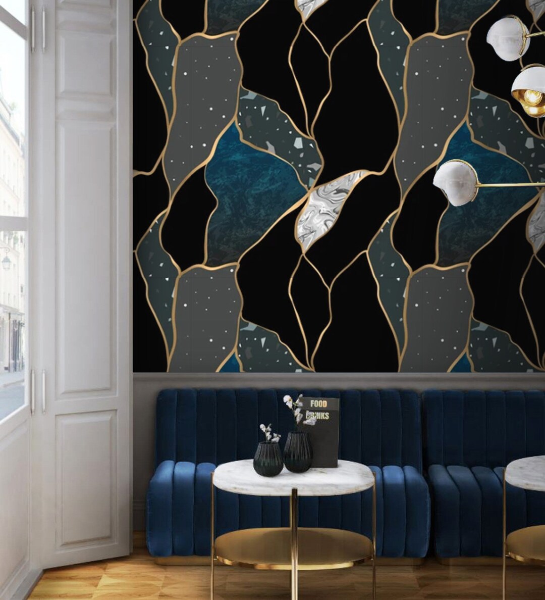 Abstract Modern Dark Wallpaper Gold Non Metallic Peel and Stick ...