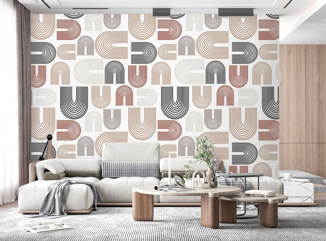 Minimalist Neutral Wallpaper Abstract Geometric Lines Peel and Stick ...