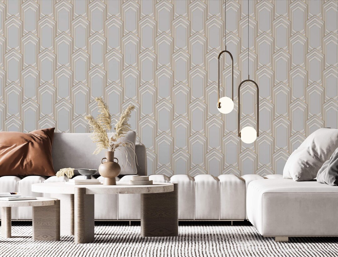 Art Deco Wallpaper Neutral Faux Gold Non Metallic Peel and Stick ...