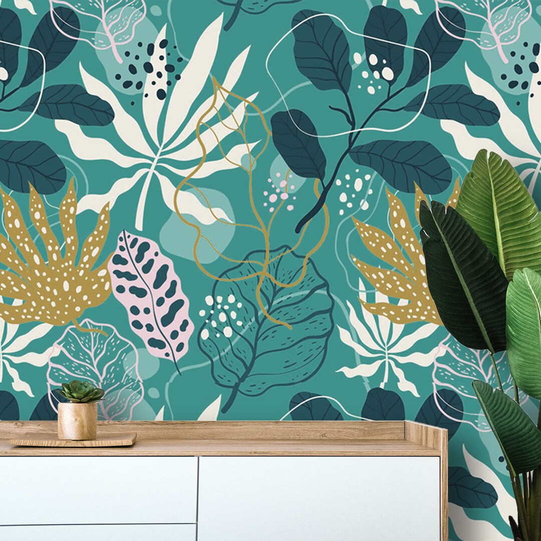 Tropical Leaves Colorful Wallpaper Exotic Plants Peel and Stick ...