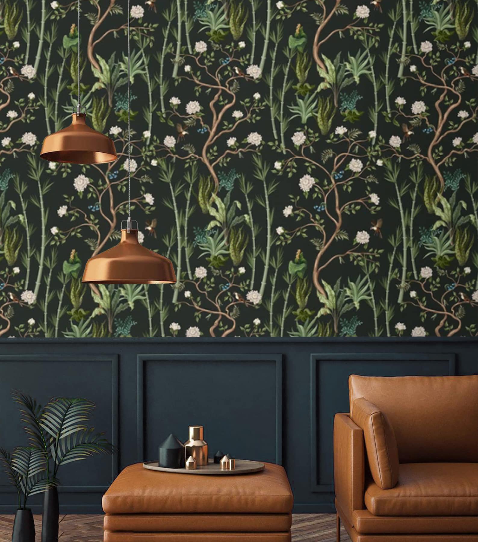 Dark Botanical Wallpaper Flowers and Leaves Peel and Stick - Etsy