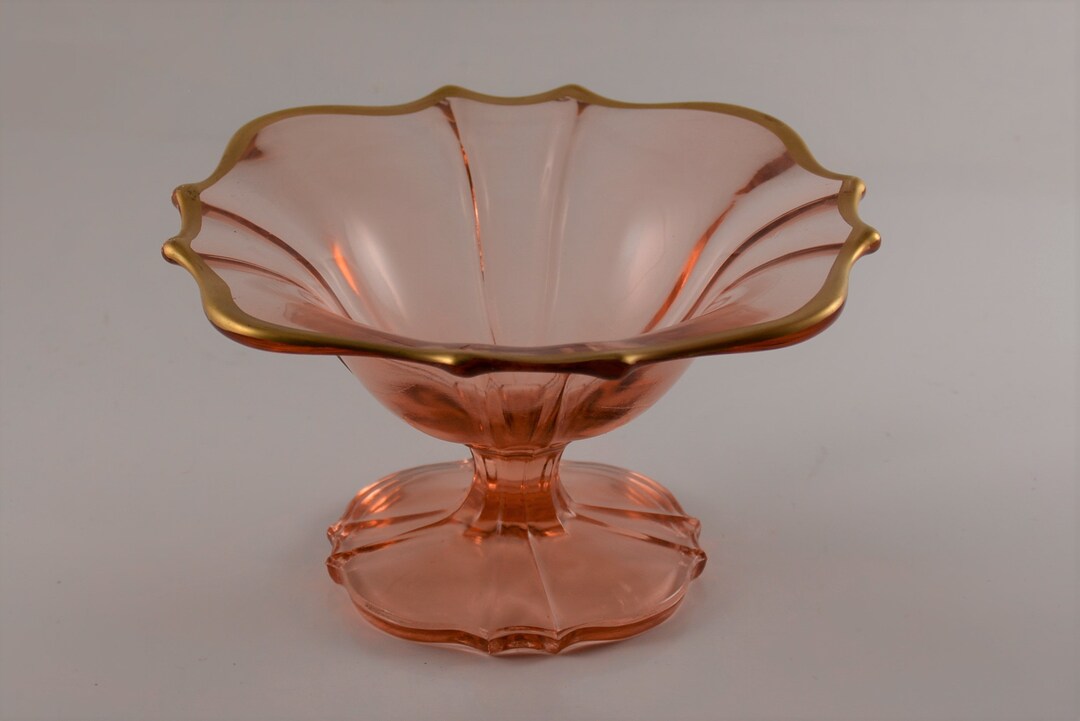 Pink Scalloped Glass Pedestal Candy Dish With Gold Trim - Etsy