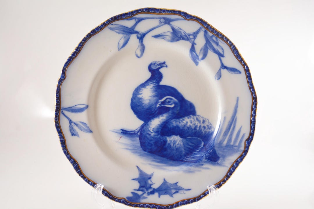 Antique Royal Doulton Flow Blue Turkey Plate - Etsy