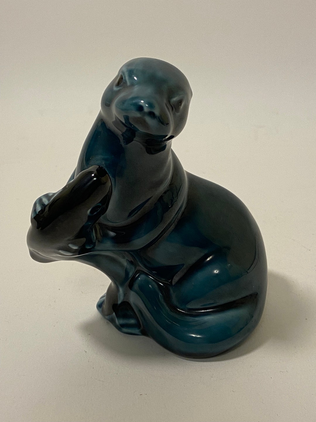 Poole Pottery Blue Otter With Fish Figurine - Etsy