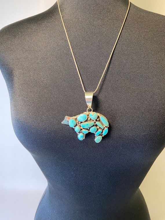 Bea Tom Sterling and Turquoise Navajo Zuni Bear Penda… - Gem
