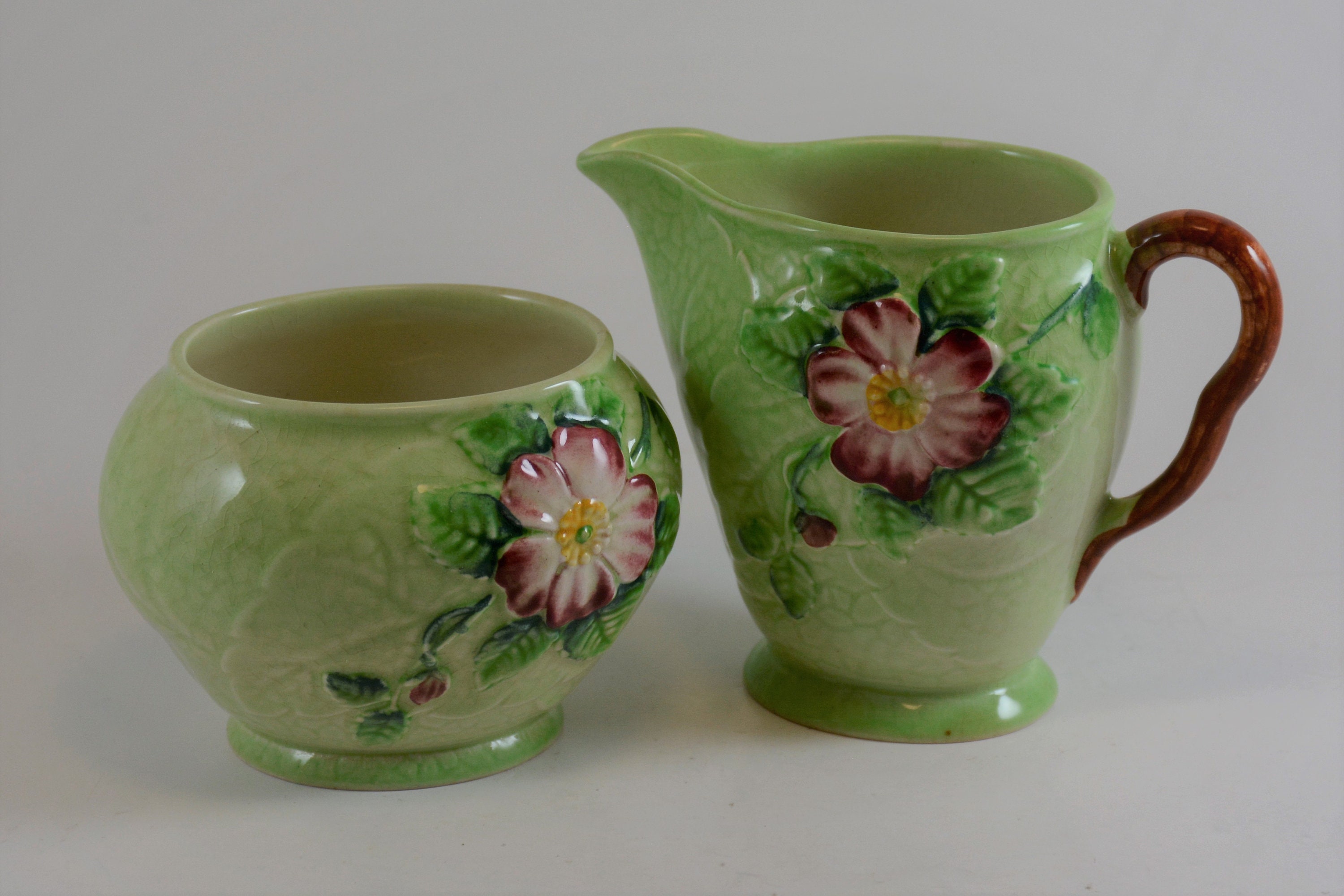Carlton Ware Australian Design Green Wild Rose Cream and Sugar | Etsy
