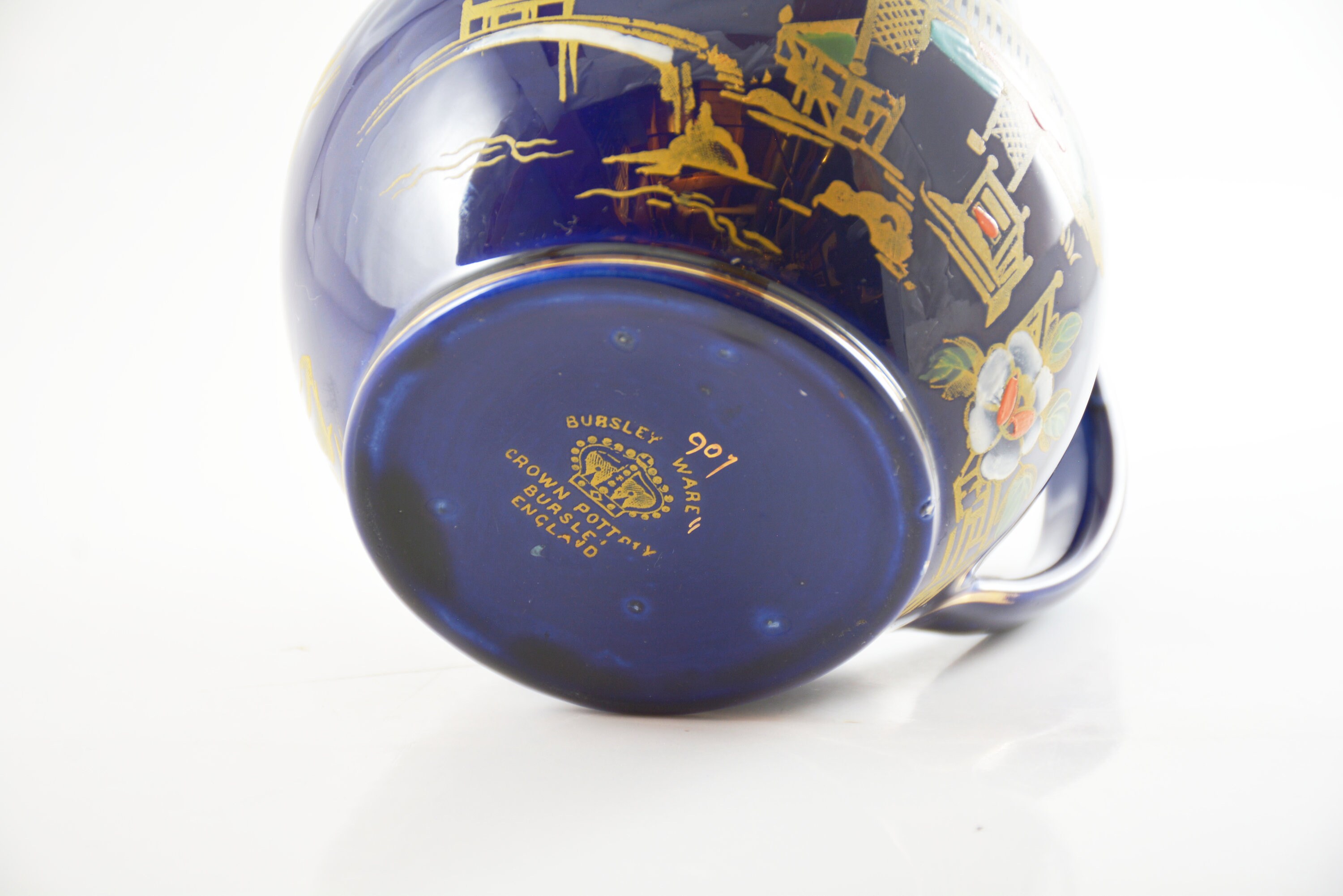 Bursley Ware Crown Pottery Cobalt Squat Pitcher With Pagoda - Etsy