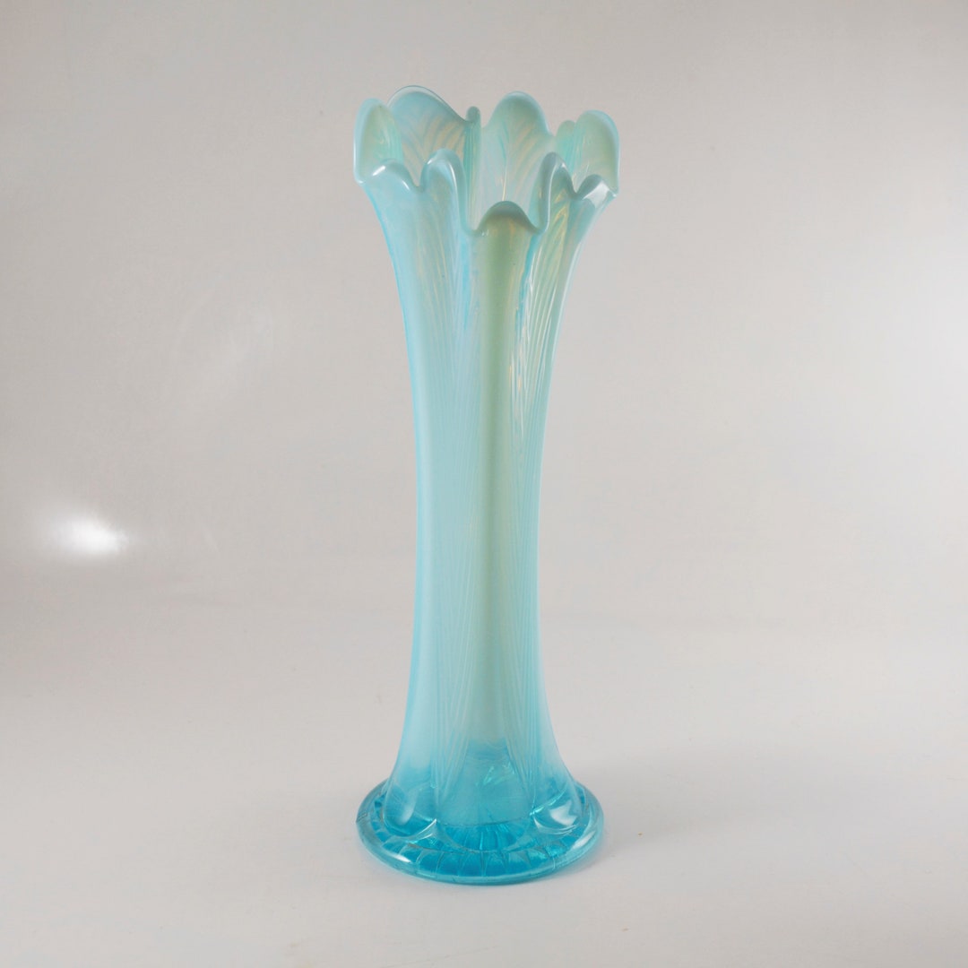 Northwood Ice Blue Feathers Pattern Swung Vase - Etsy