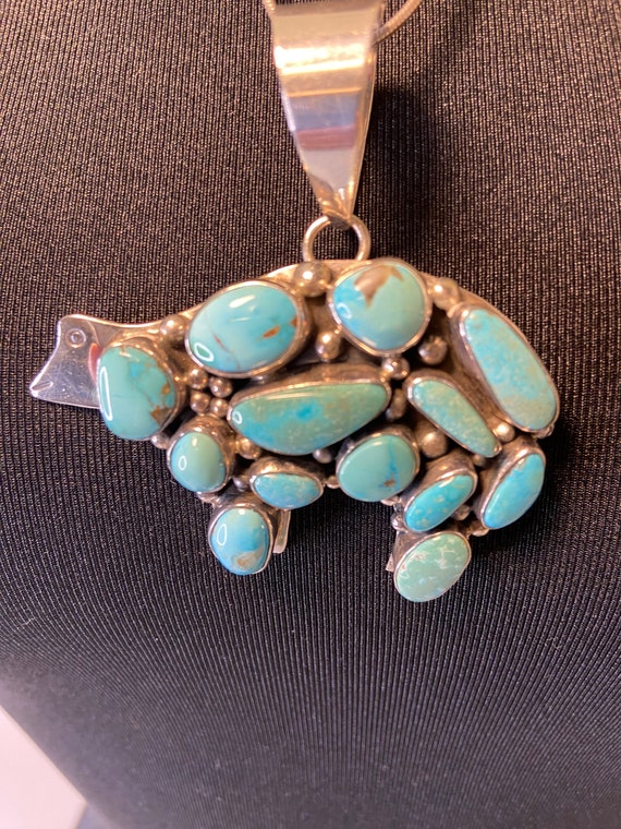 Bea Tom Sterling and Turquoise Navajo Zuni Bear Penda… - Gem