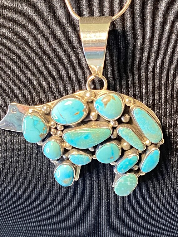 Bea Tom Sterling and Turquoise Navajo Zuni Bear Penda… - Gem