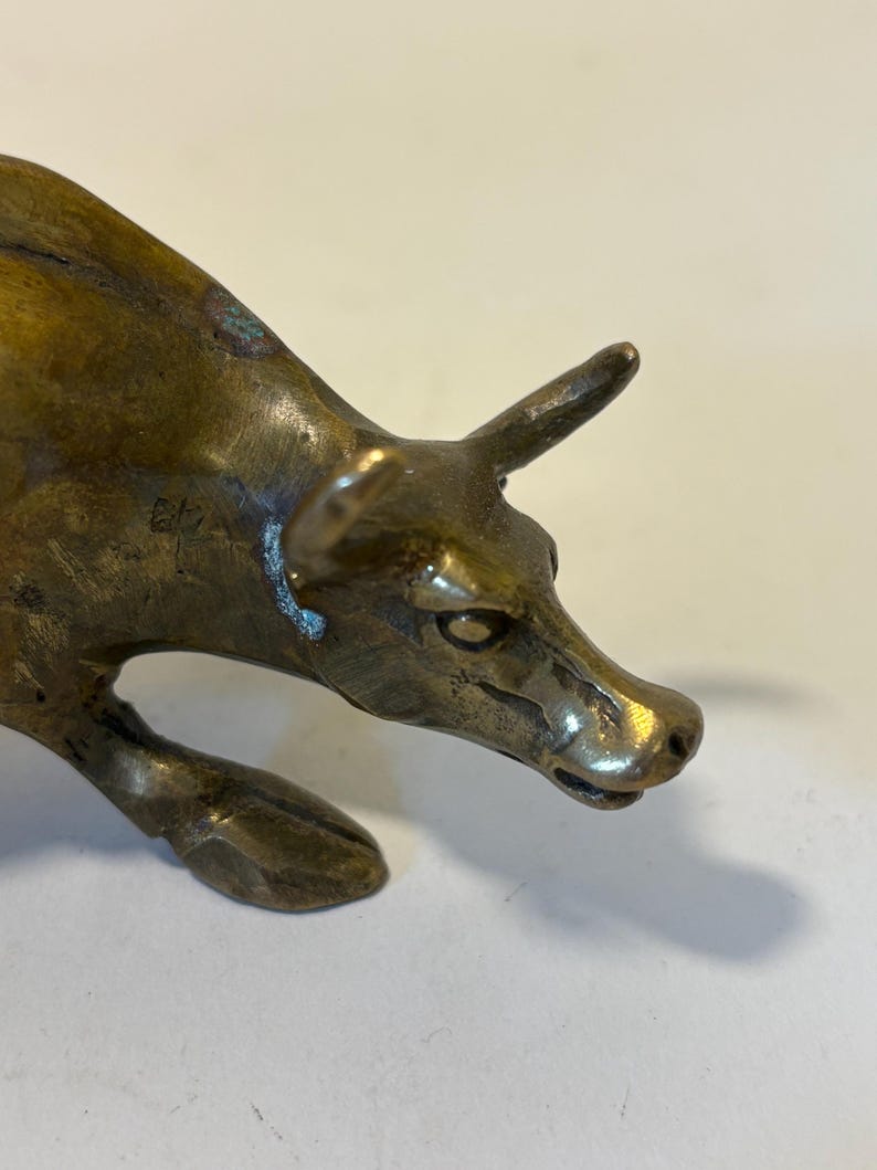 Solid Brass Charging Bull Figurine - Etsy