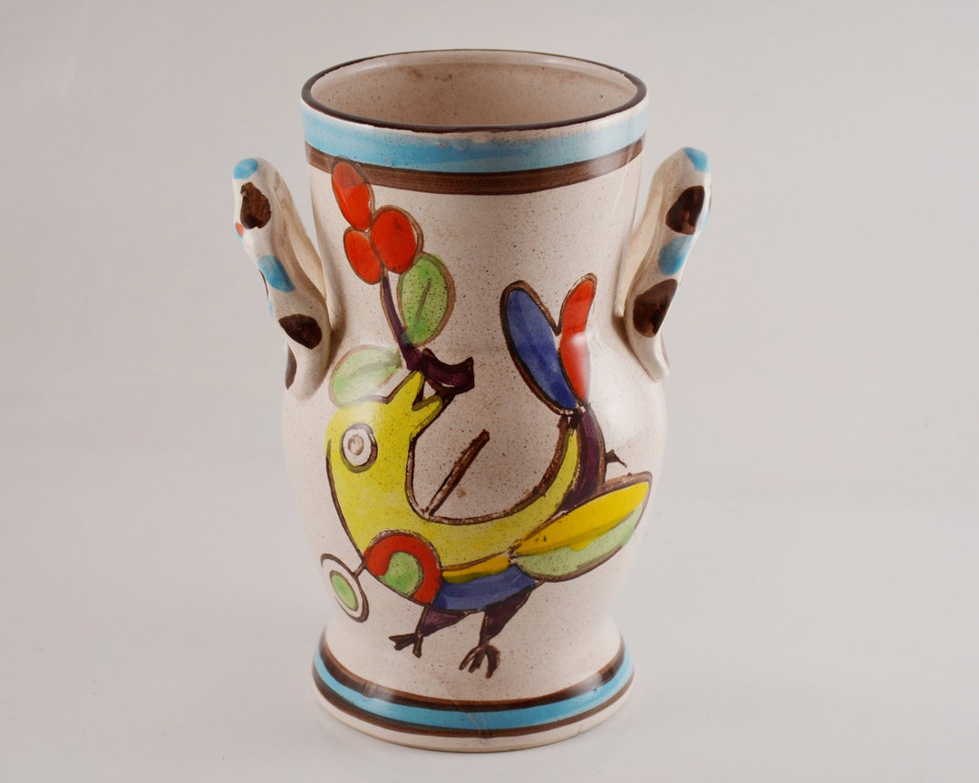 MANN Arte D Ceramica Hand Painted Pottery Vase With Bird - Etsy