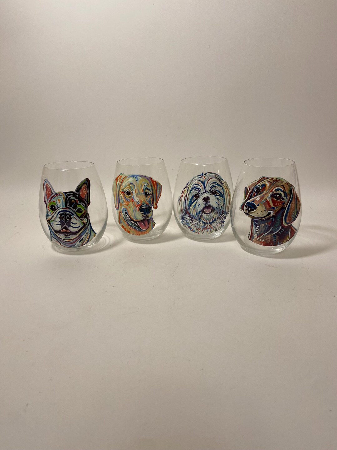 Pier One Dog Portrait Stemless Wine Glasses - Set of 4 - Etsy