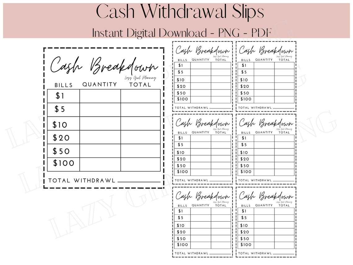 Cash Breakdown Slip, Instant Download, PDF, PNG, Cash Envelope System ...