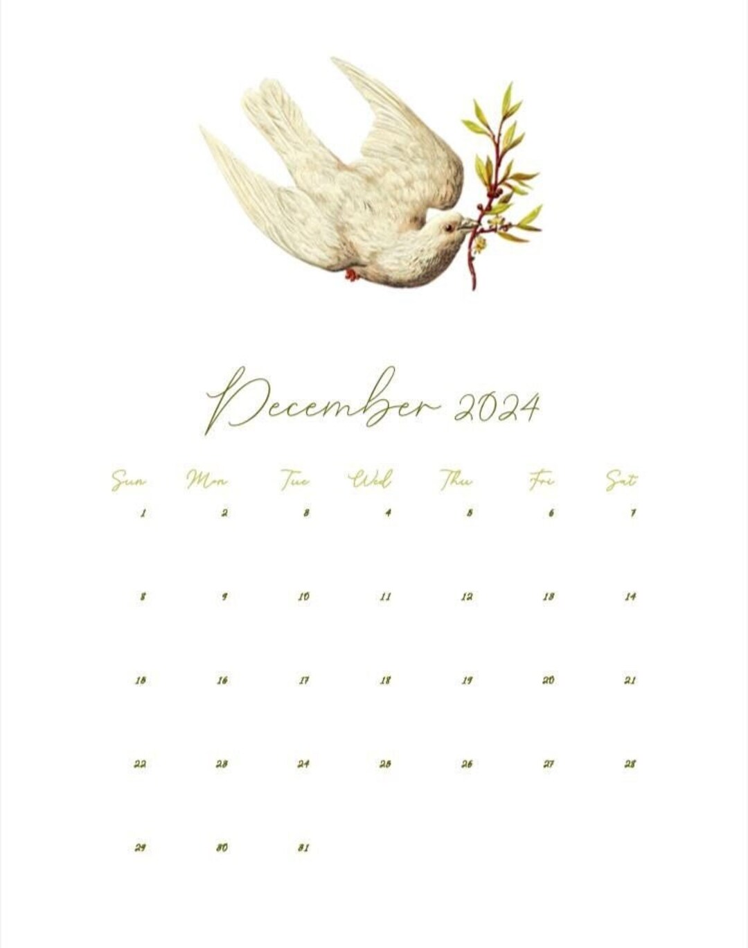 December 2024 Dove Calendar - Etsy