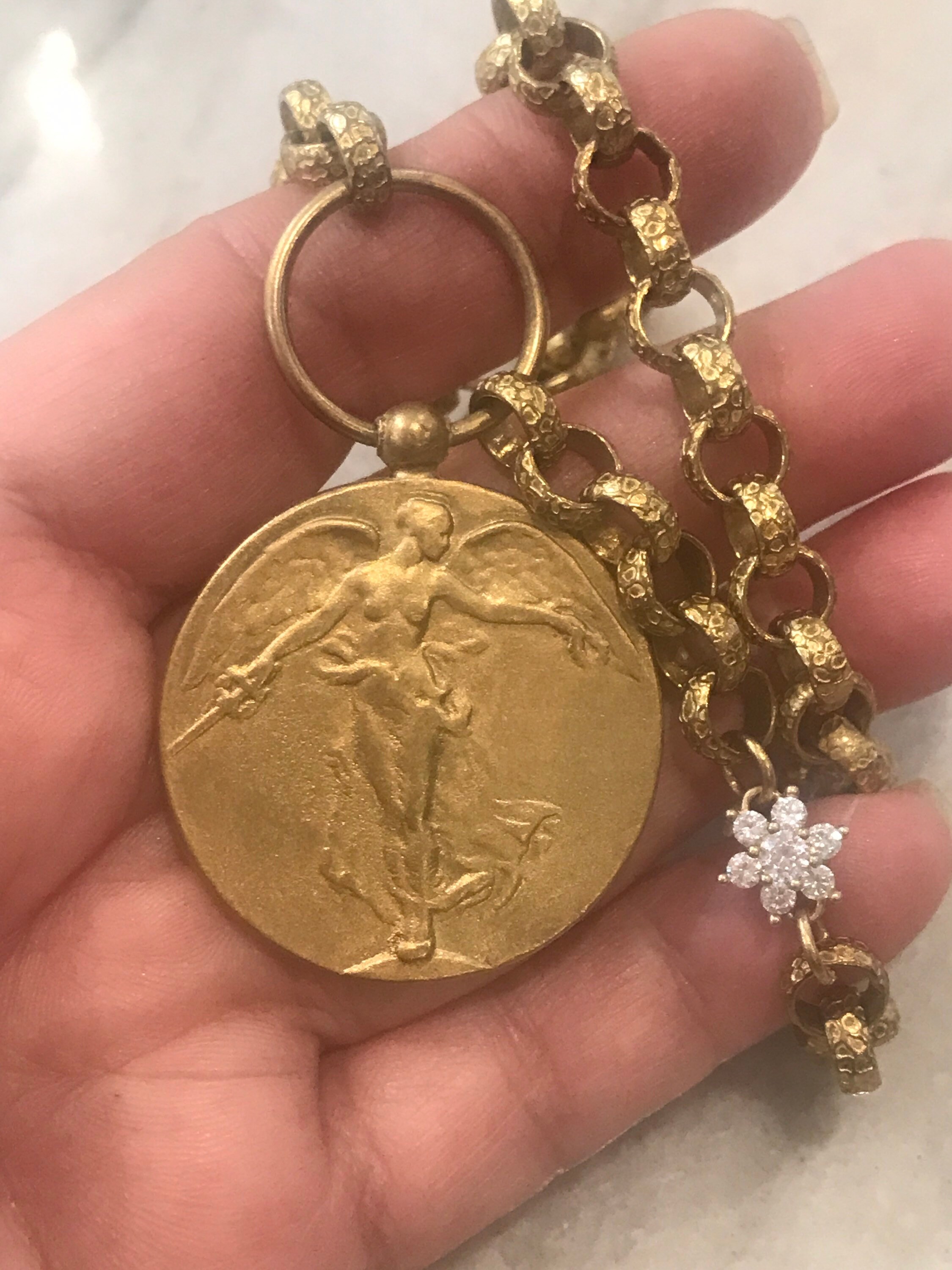 Antique Gold Angel Medallion Necklace - Etsy